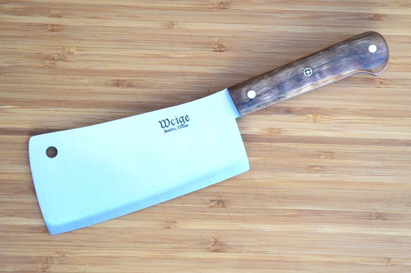 Custom meat cleaver in Texas Oak. | Weige Knives Custom Chef Knives